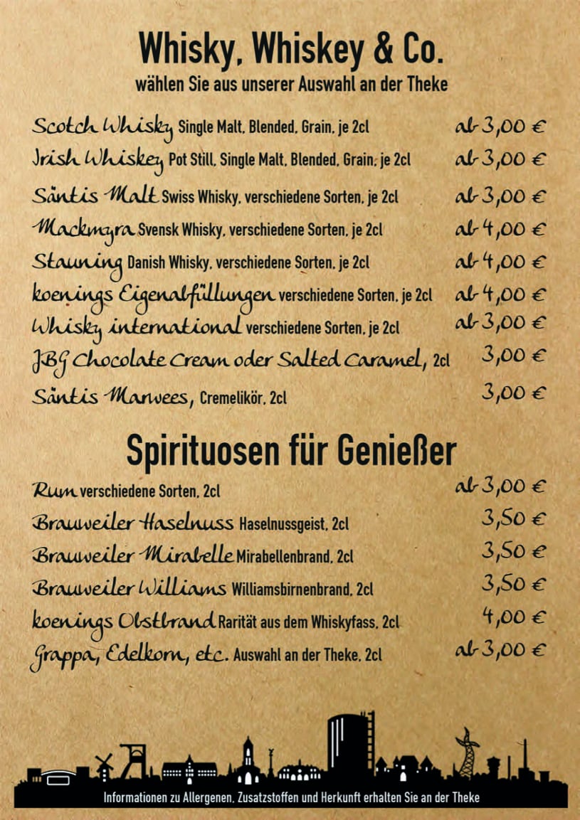 koenings - Speisekarte & Getränkekarte