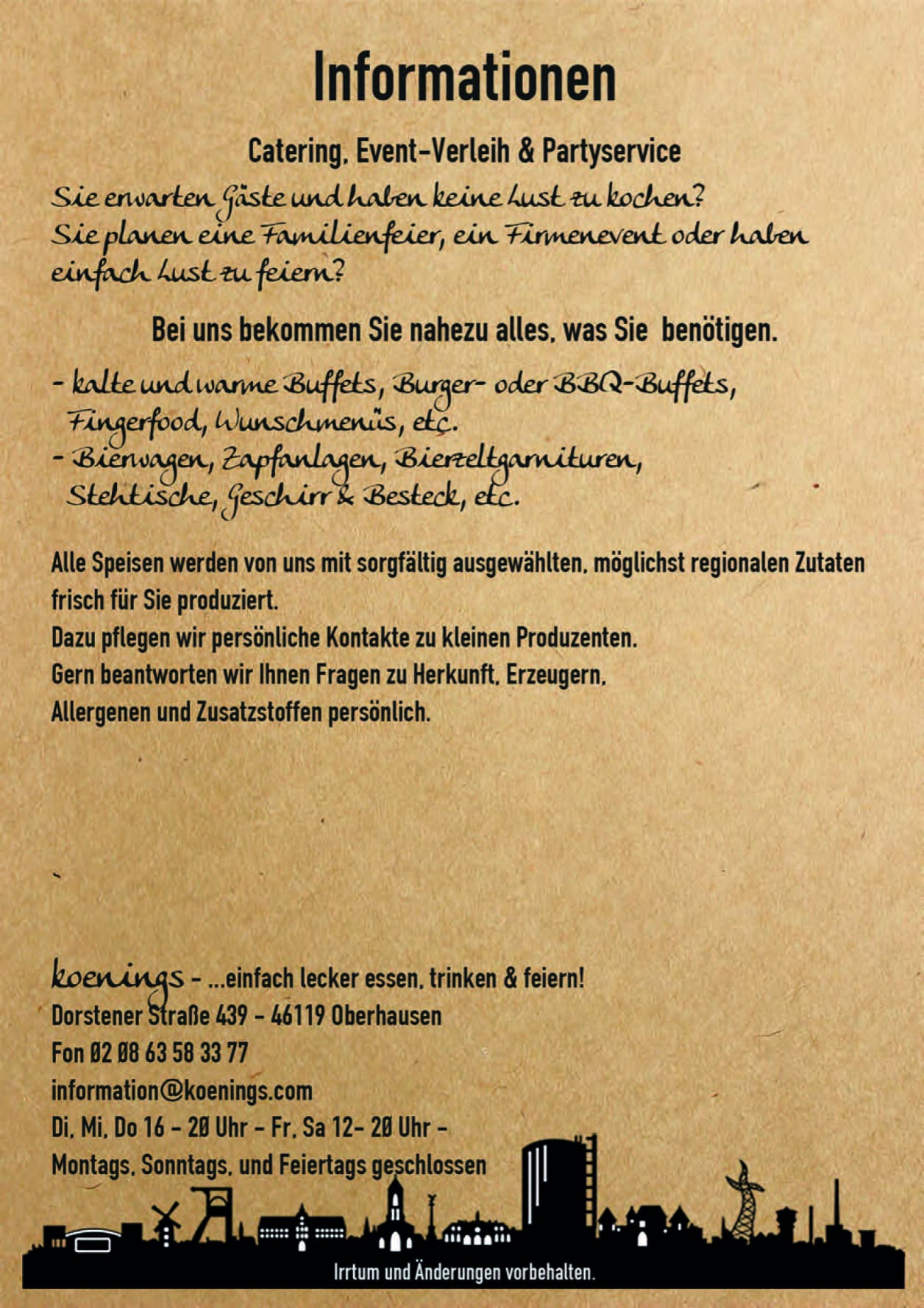 koenings - Speisekarte & Getränkekarte